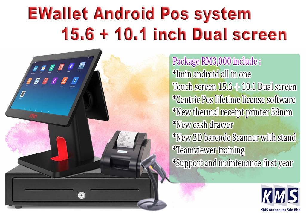 EWallet Android Pos system 15.6 + 10.1 inch Dual screen with Build in ...