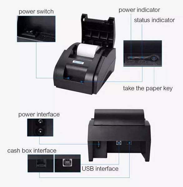 Xprinter 58mm Thermal Receipt Printer Resit Barcode QR Restaurant Cafe ...