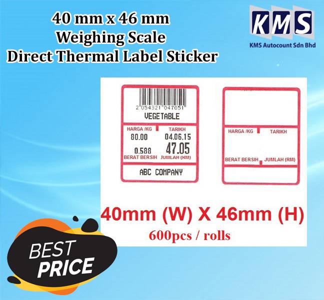 40 mm x 46 mm Weighing Scale Direct Thermal Label Sticker