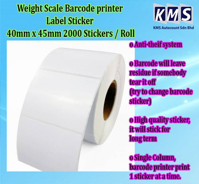 Weight Scale Barcode printer Label Sticker 40mm x 45mm 2000 Stickers / Roll
