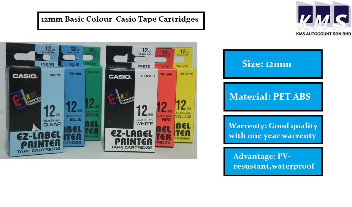 12mm Basic Colour Casio Tape Cartridges
