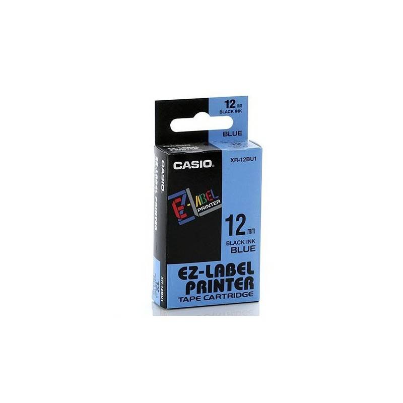Casio XR-12BU1 12mm Black on Blue EZ-label Tape Cartridge