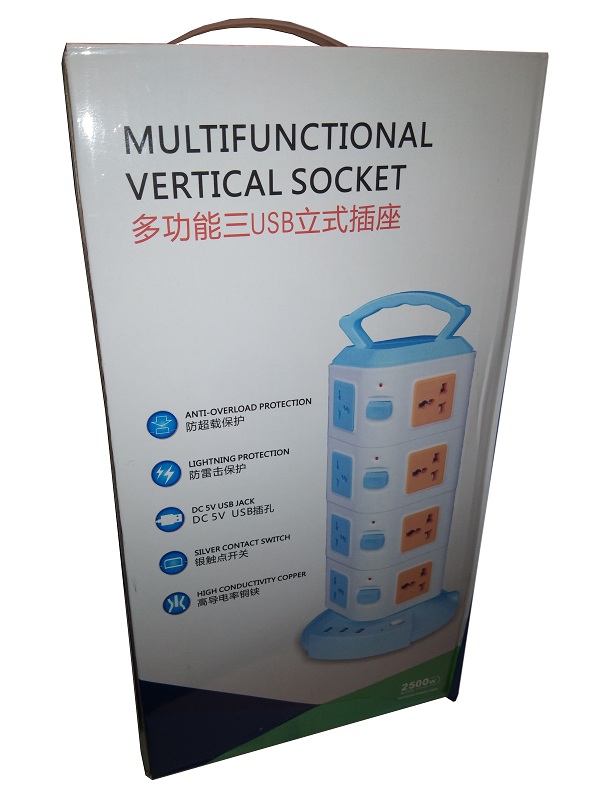 Multifunctional Vertical Socket 4 USB 4 Plug