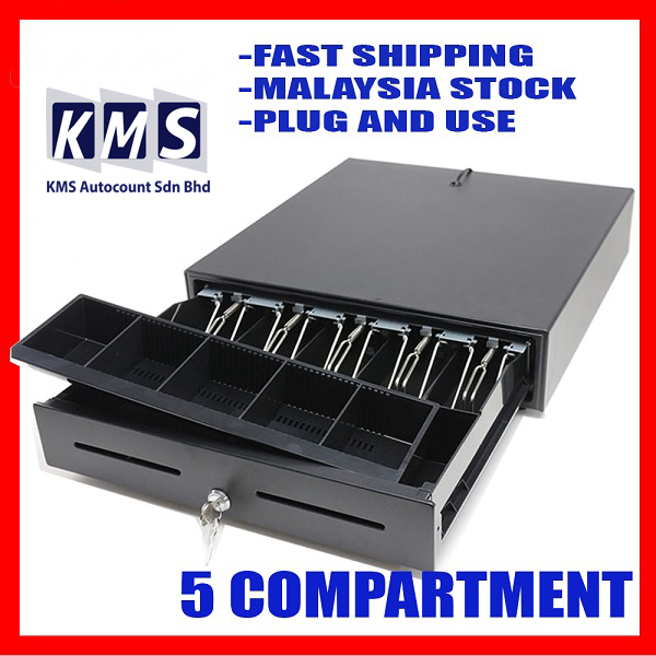 5 STAR Heavy Duty Cash Drawer Box POS Register RJ-11 Key Lock With 5 ...