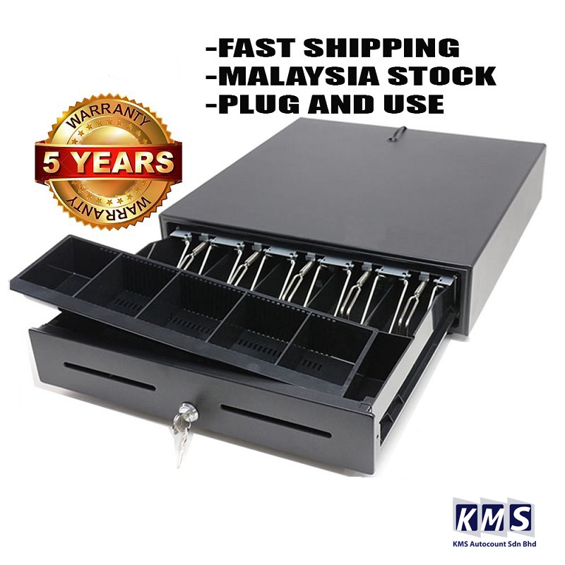 5 Compartment Heavy Duty Cash Drawer Box POS Register RJ-11 Key Lock ...