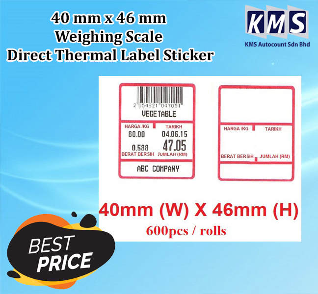 40 mm x 46 mm Weighing Scale Direct Thermal Label Sticker