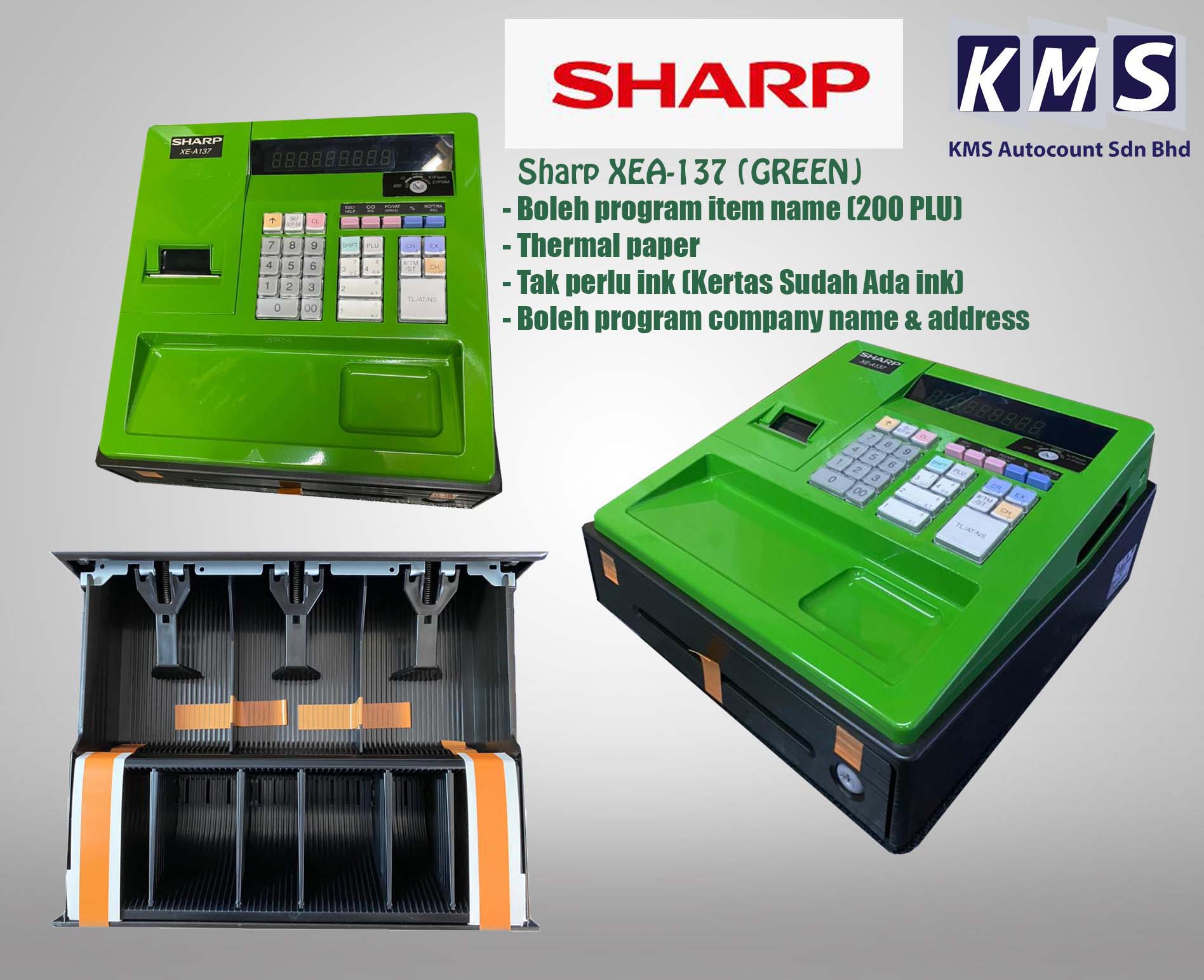 Cash Register Machine Sharp XEA137 GREEN Cash Register Machine Sharp XEA137 GREEN