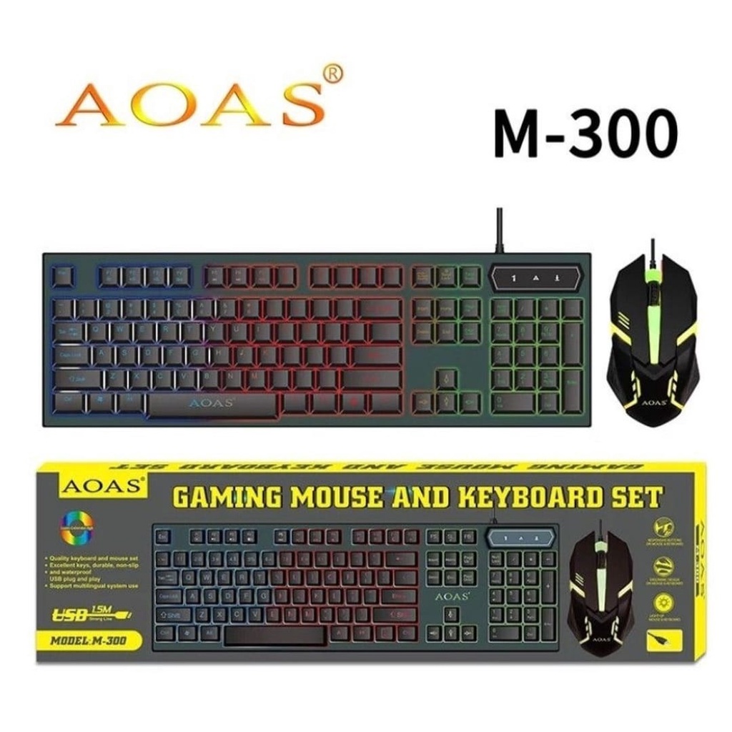 AOAS M-300 Illuminated RGB LED Keyboard & Mouse Gamer Kit